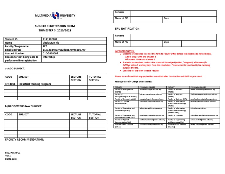 ERU Manual Subject Registration Form 2030 Online | PDF | Computing | Business