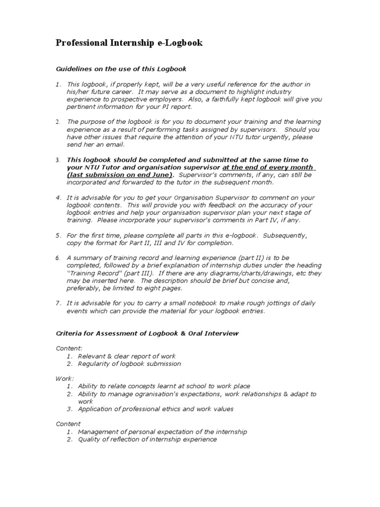 Professional Internship E-Logbook: Guidelines On The Use of This ...