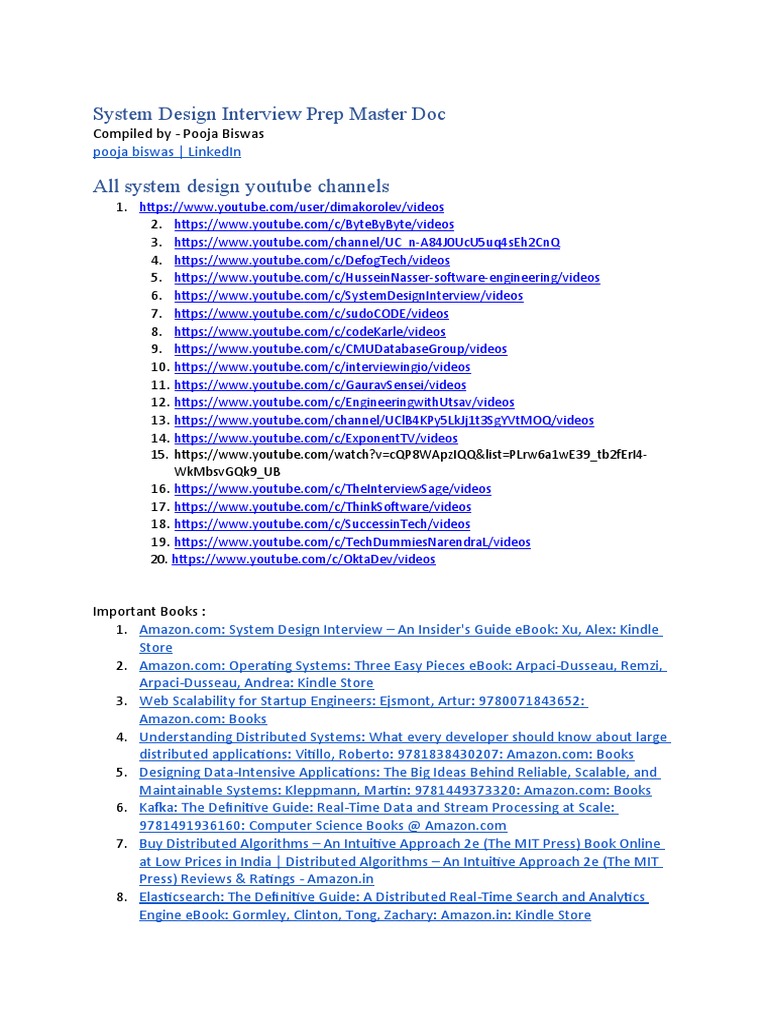 System Design Interview Prep Master Doc: Compiled by - Pooja Biswas | PDF | Cloud Computing ...