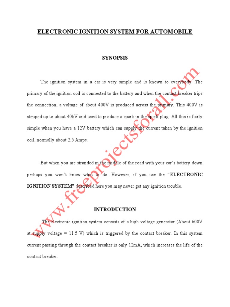 Electronic Ignition System For Automobile | PDF | Ignition System ...