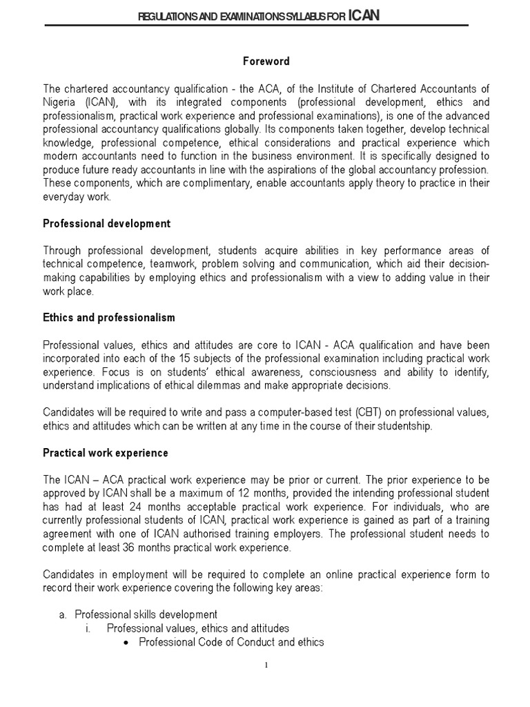 Ican Professional Exam Syllabus | PDF | Test (Assessment) | Accountant
