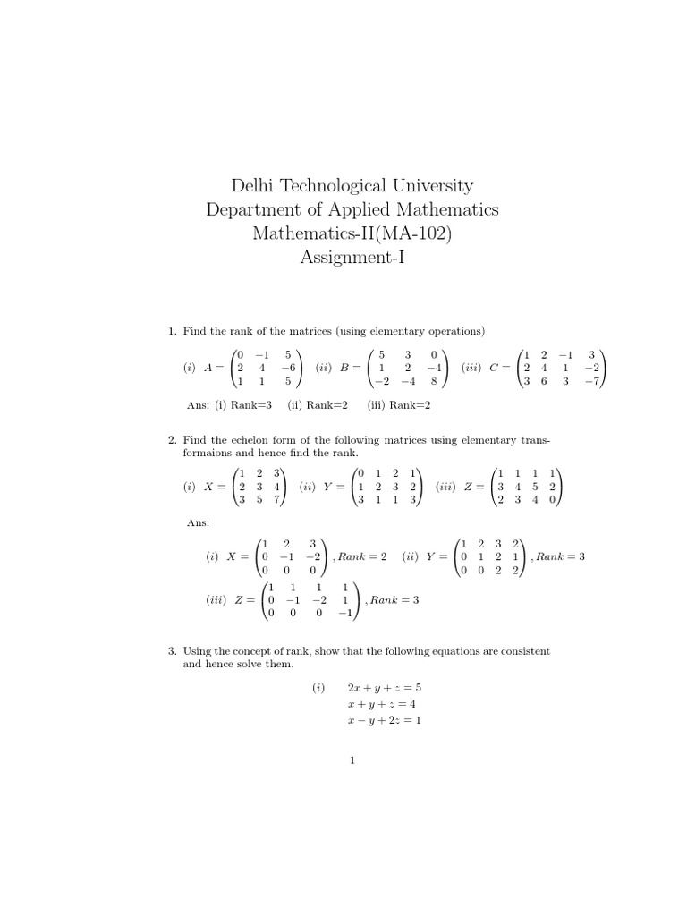 Assignment 1 (MA-102) | PDF | Eigenvalues And Eigenvectors | Matrix (Mathematics)