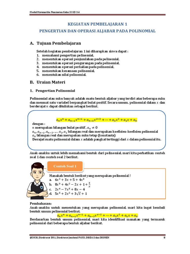 Kegiatan Pembelajaran 7 Operasi Aljabar Polinomial | PDF | Seni ...