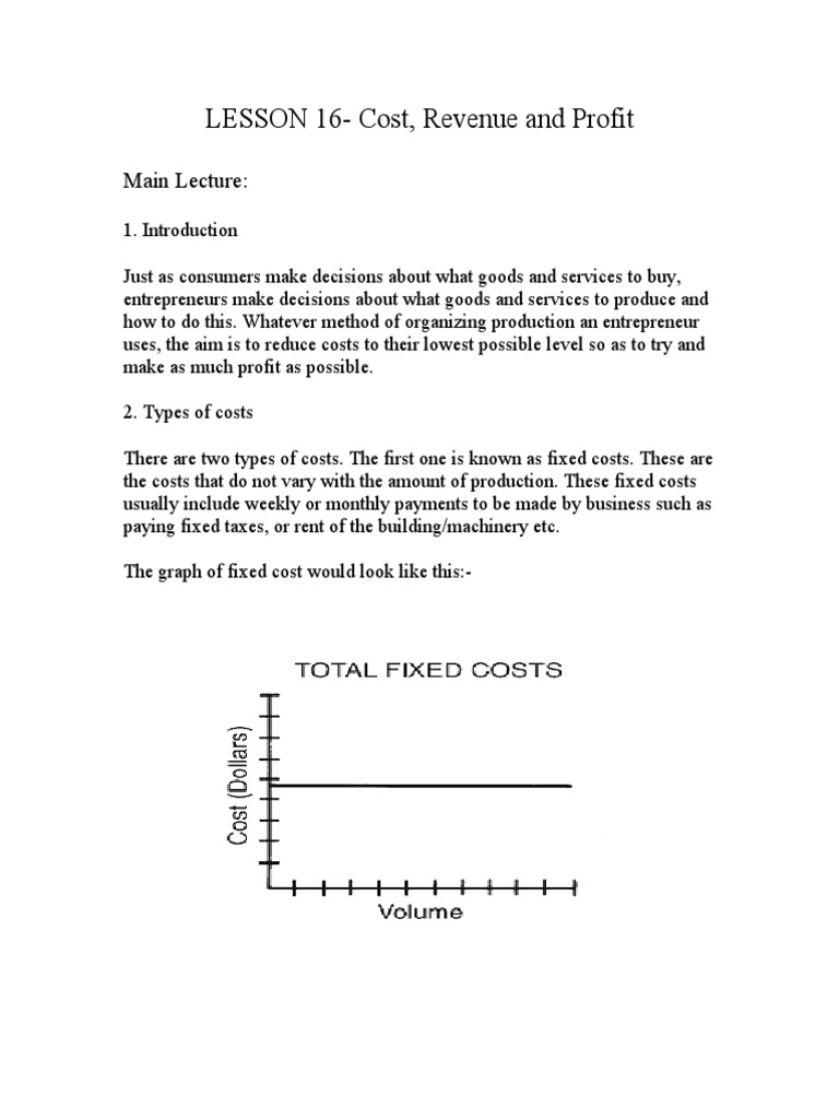 LESSON 16 - Cost, Revenue and Profit | PDF | Microeconomics ...
