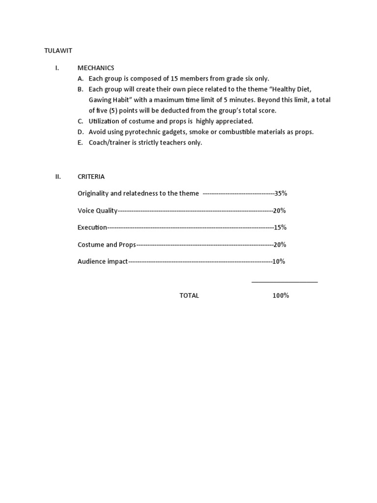 Tula Contest Judging Criteria | PDF | Business | Computers