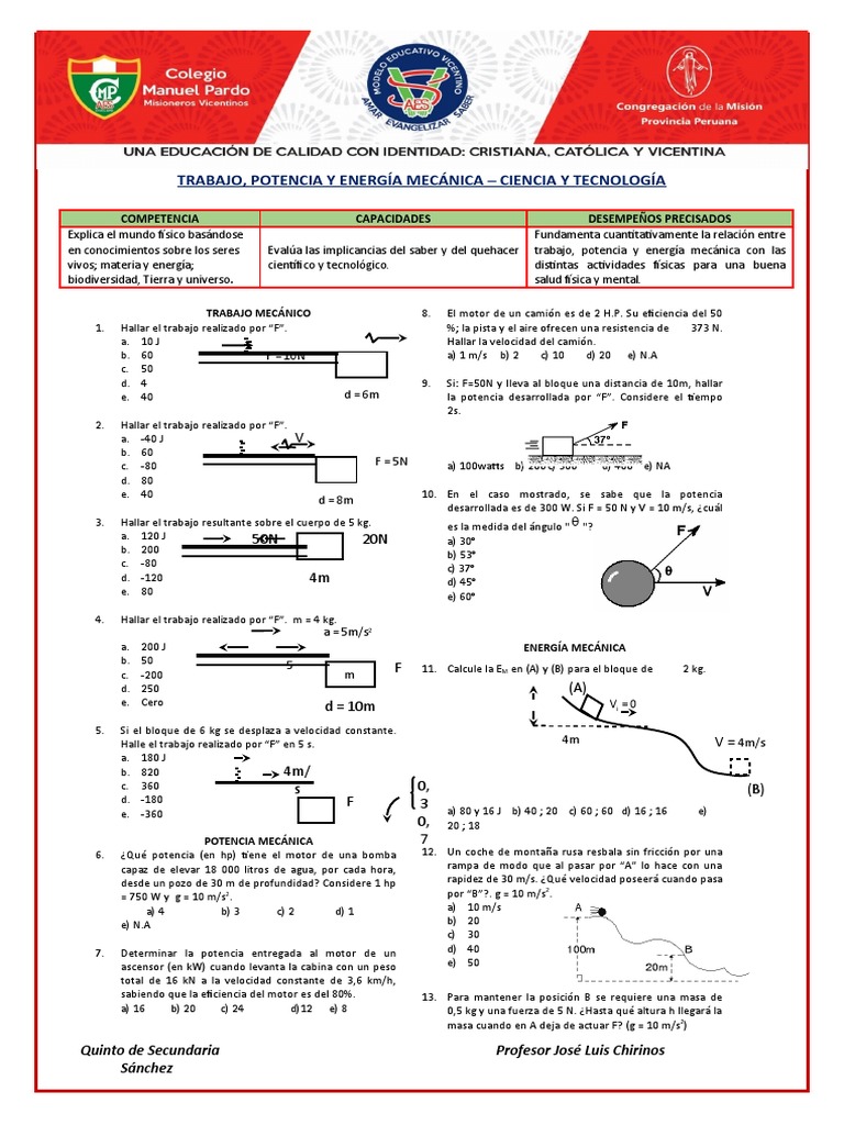 Trabajo, Potencia y Energía Mecánica | PDF | Cantidades fisicas ...