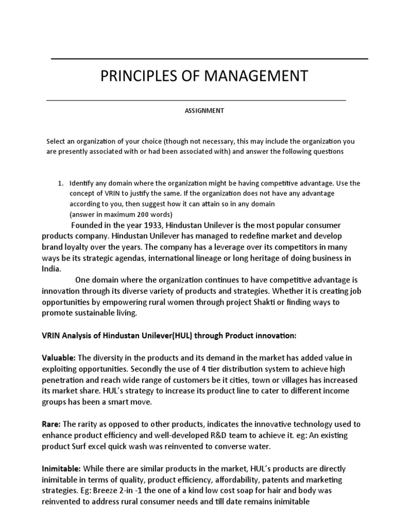 PRINCIPLES OF MANAGEMENT - Assignment | PDF | Sustainability | Brand