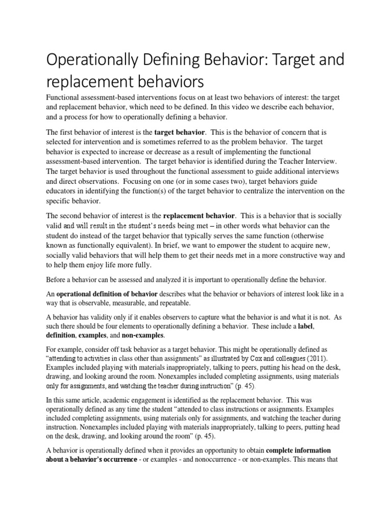 Defining Target Behaviors, Replacement Behaviors, and the Process of ...