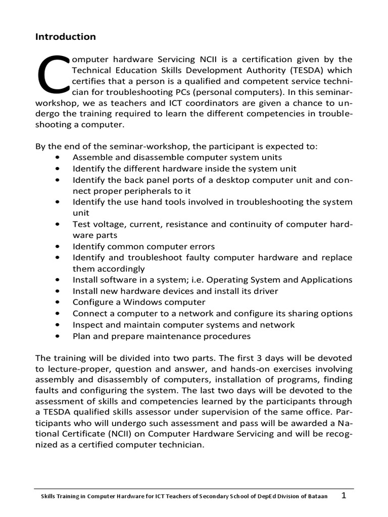 Skills Training in Computer Hardware For ICT Teachers of Secondary ...