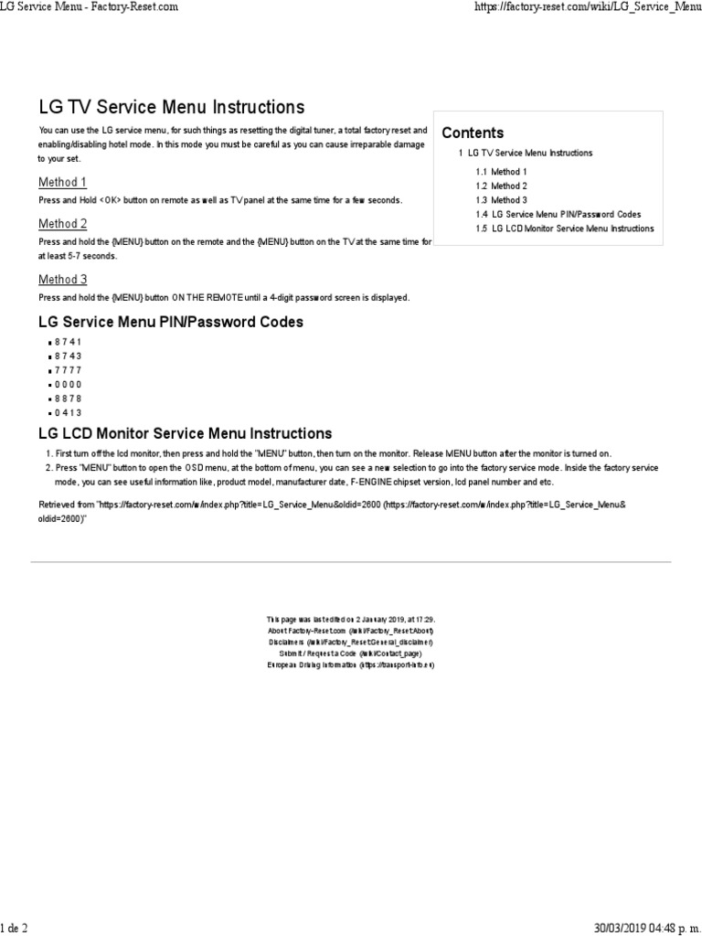 LG Service Menu - Factory-Reset | PDF | Computer Monitor | Liquid ...