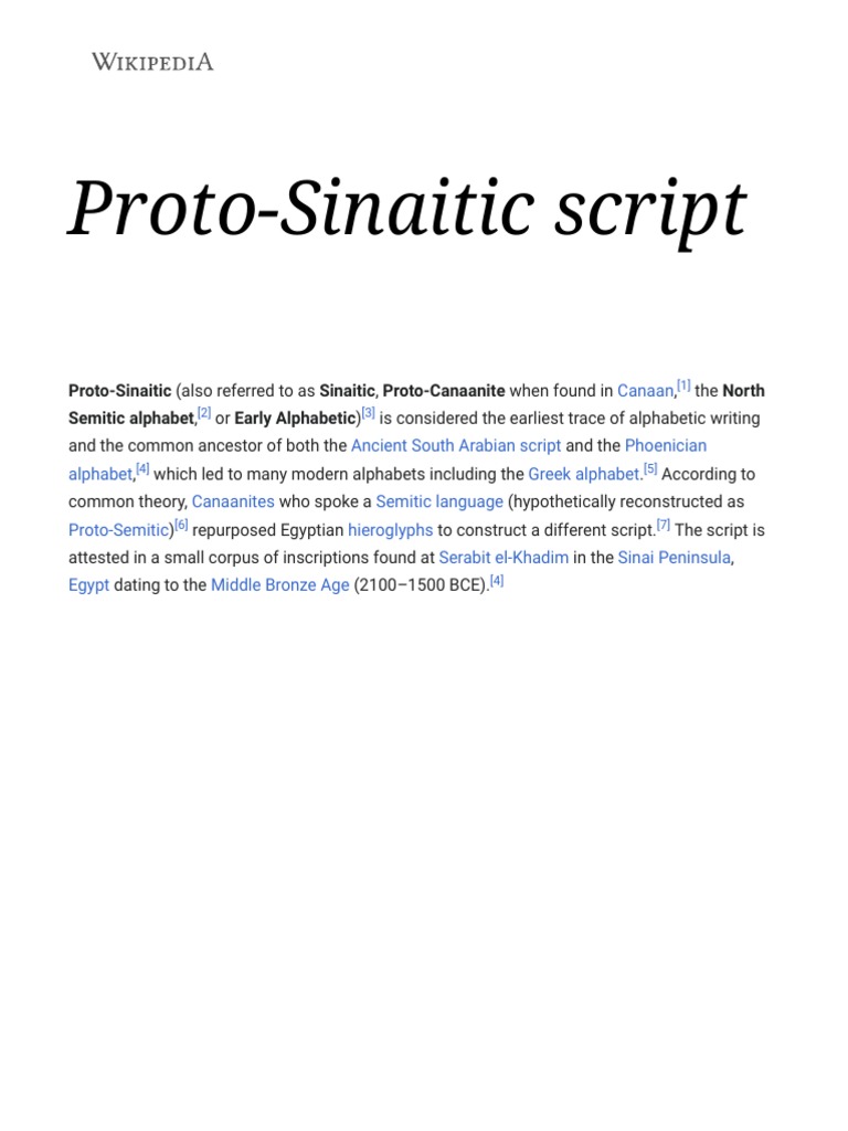 Proto-Sinaitic Script - Wikipedia | PDF | Palaeography | Languages Of Asia
