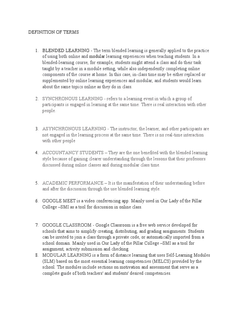 Definition of Terms | PDF | Educational Technology | Educational Psychology