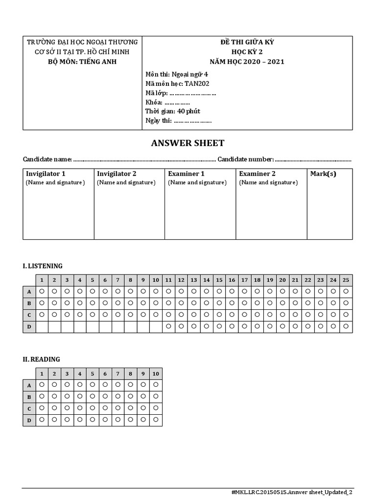 Midterm Test - NN4 - 2021 - Answer Sheet - Updated | PDF