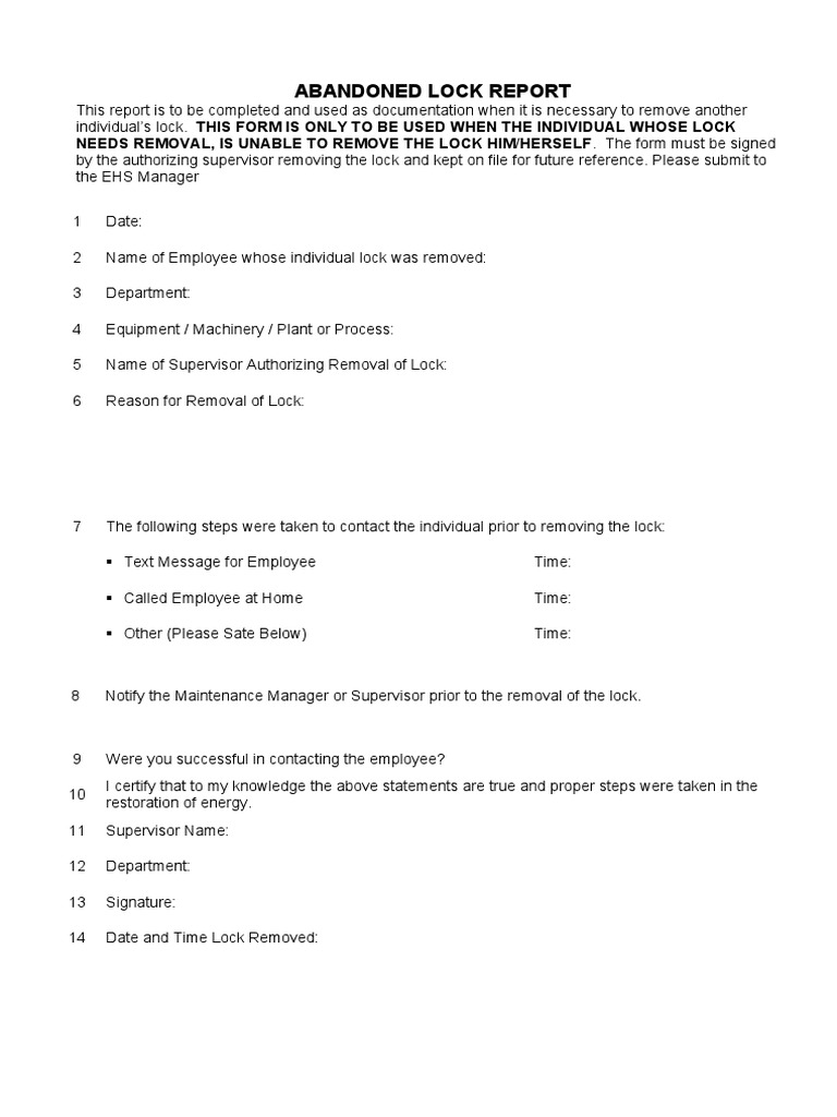 Abandoned Lock Removal Report | PDF