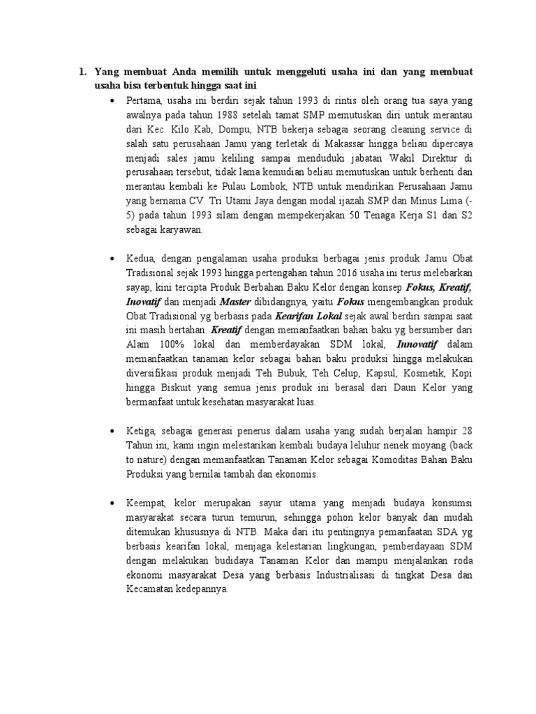Tantangan Usaha Cv. Tri Utami Jaya Saat Ini | PDF