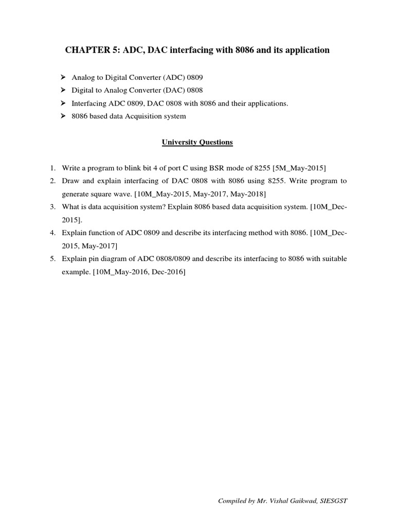 CHAPTER 5: ADC, DAC Interfacing With 8086 and Its Application | PDF ...