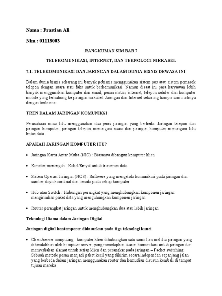 Tugas SIM BAB 7 Telekomunikasi | PDF