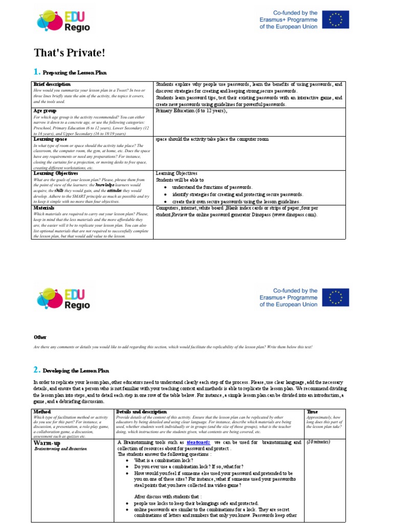 That's Private! Lesson Plan | PDF | Lesson Plan | Password