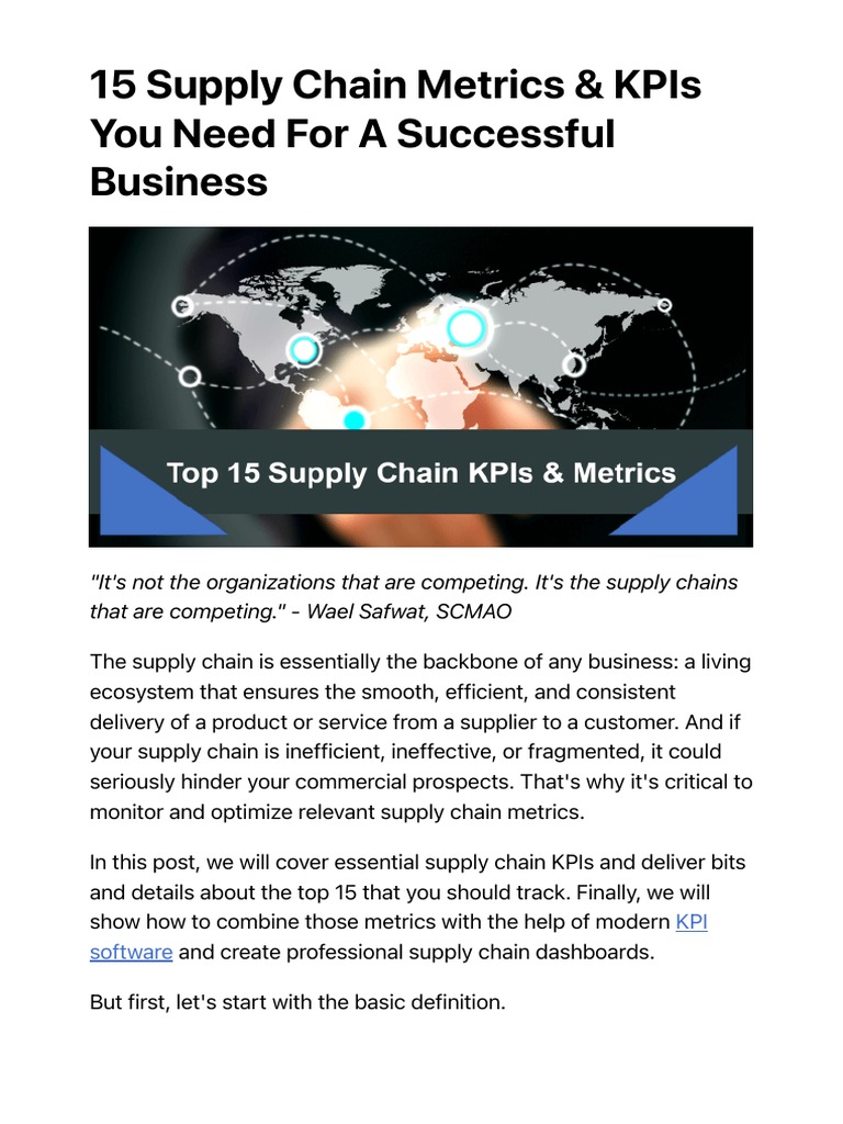 The Top 15 Supply Chain Metrics & KPIs For Your Dashboards | PDF ...