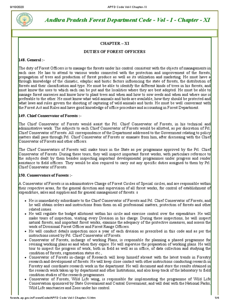 APFD Code Vol-I Chapter-XI Duities Ranger DFO | PDF | Forests ...