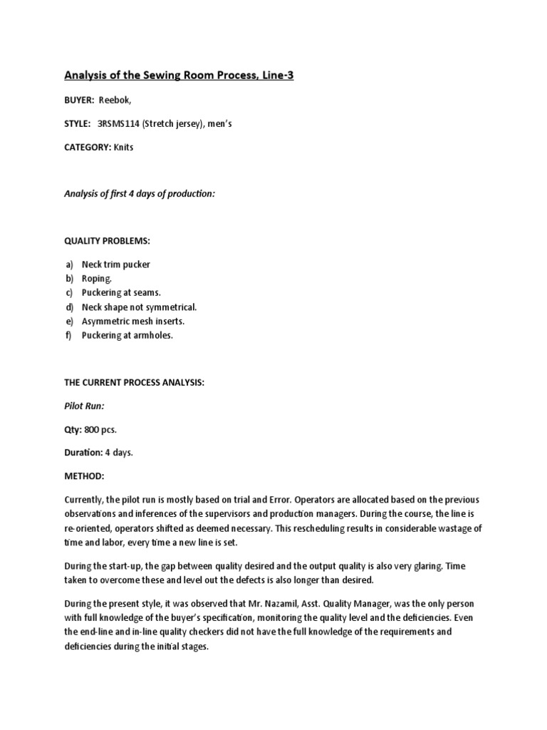 Analysis of The Sewing Room Process | PDF | Business