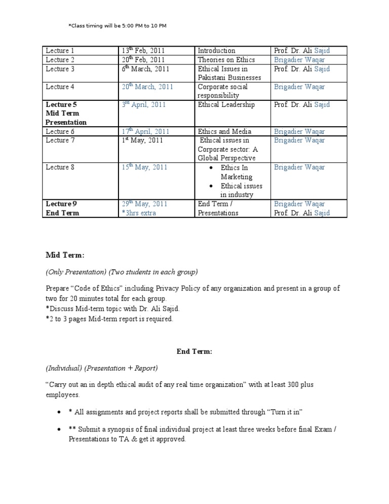 Ethics-IB&M-Lecture Plan | PDF