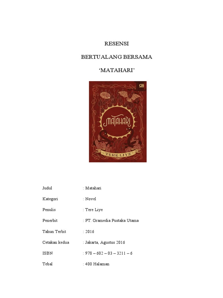 Resensi Novel Matahari Tere Liye | PDF
