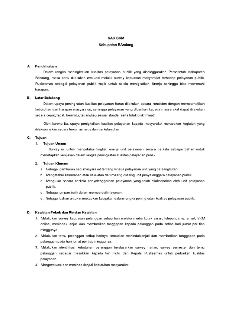 Contoh KAK SKM Puskesmas | PDF