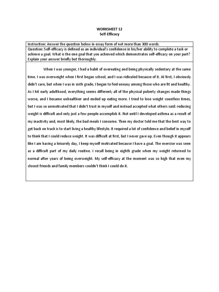 Worksheet 12-Self Efficacy | PDF