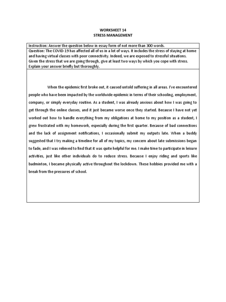 Worksheet 14-Stress Management | PDF | Lifestyle