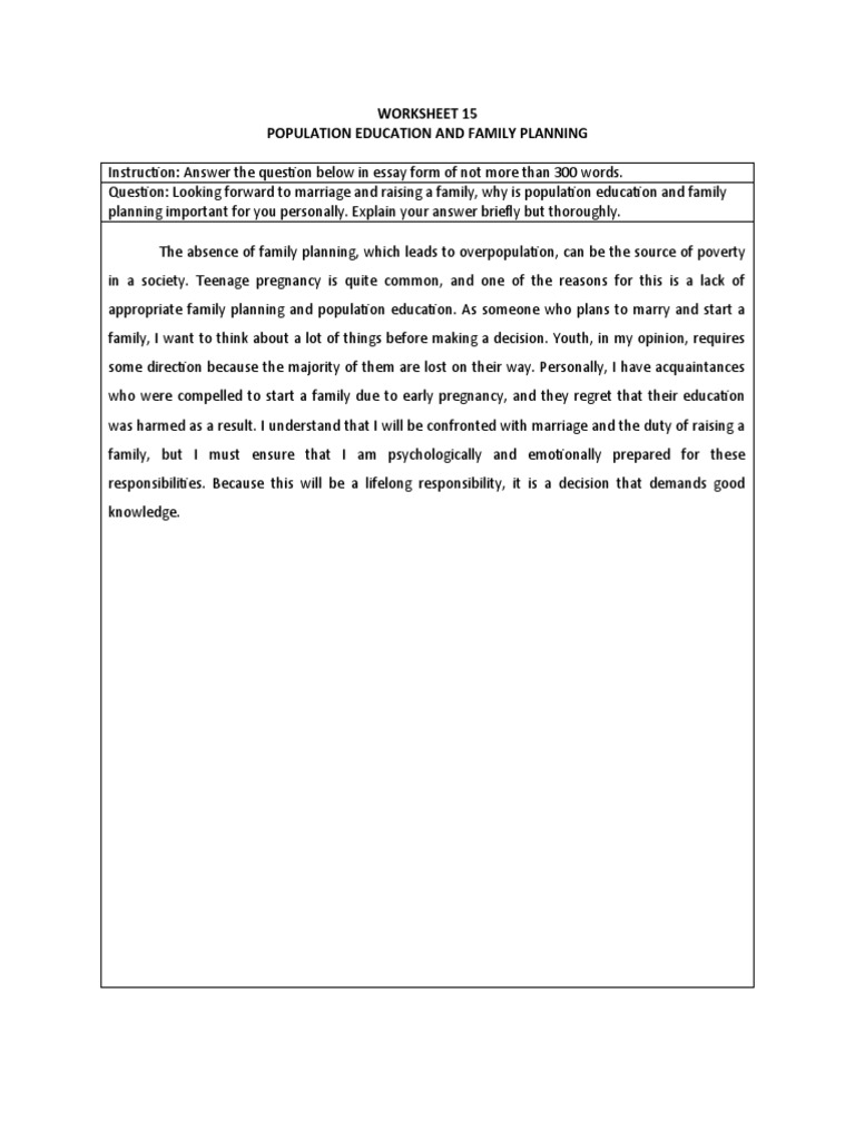 Worksheet 15-Population Education and Family Planning | PDF