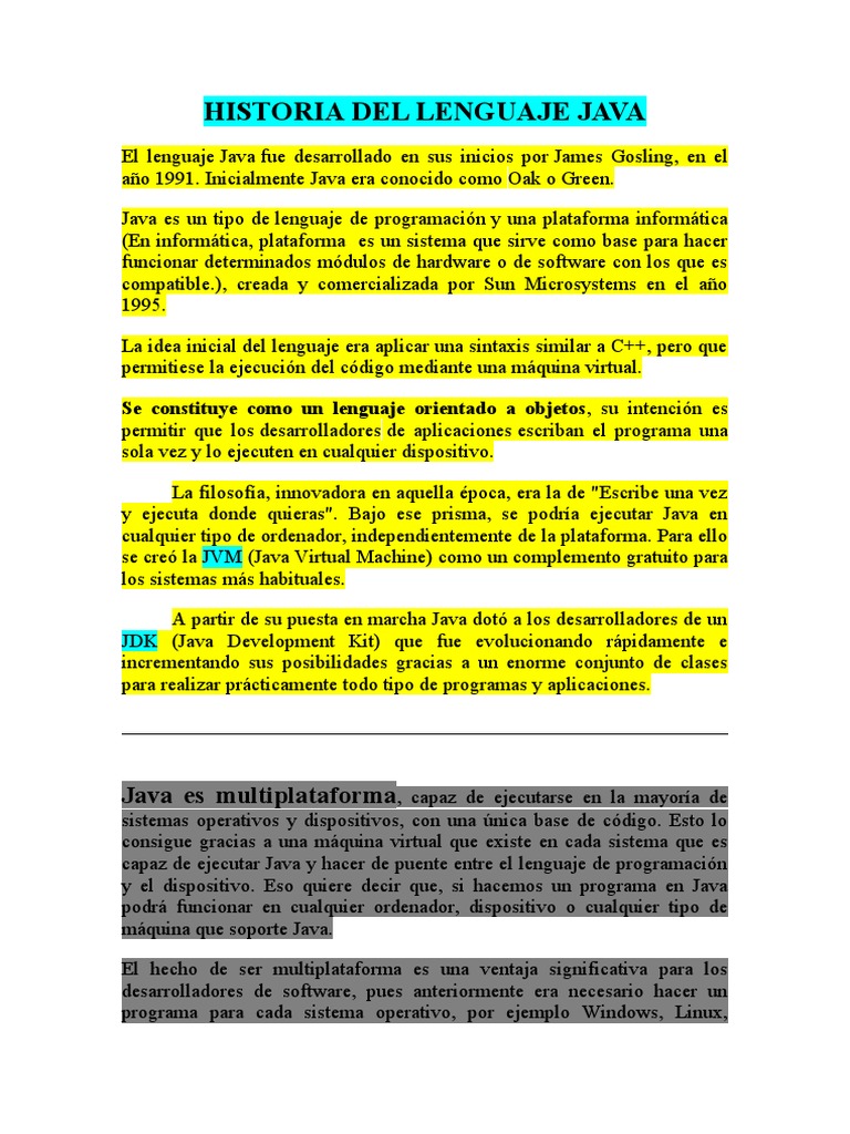 Historia y Evolución de Java | PDF | máquina virtual de Java | Java ...