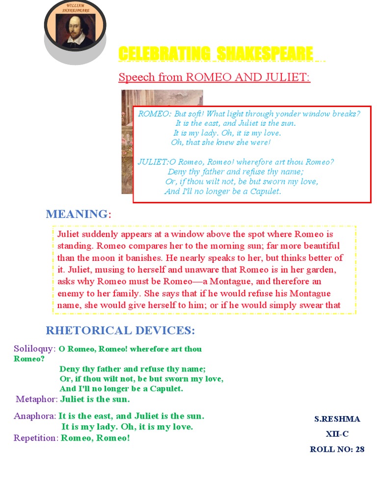Celebrating Shakespeare: Speech From ROMEO AND JULIET | PDF