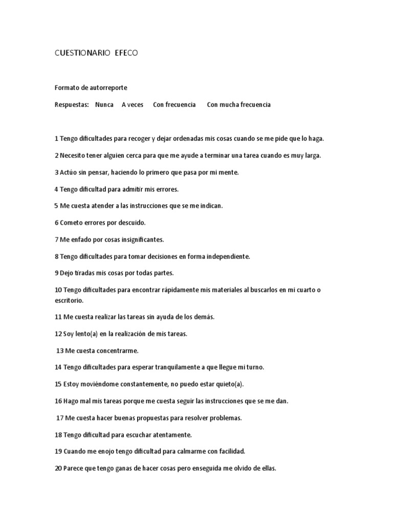 Cuestionario Efeco | PDF | Violencia