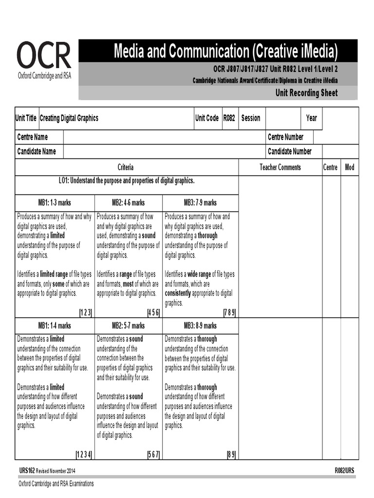 Media and Communication (Creative Imedia) : Unit Recording Sheet | PDF ...