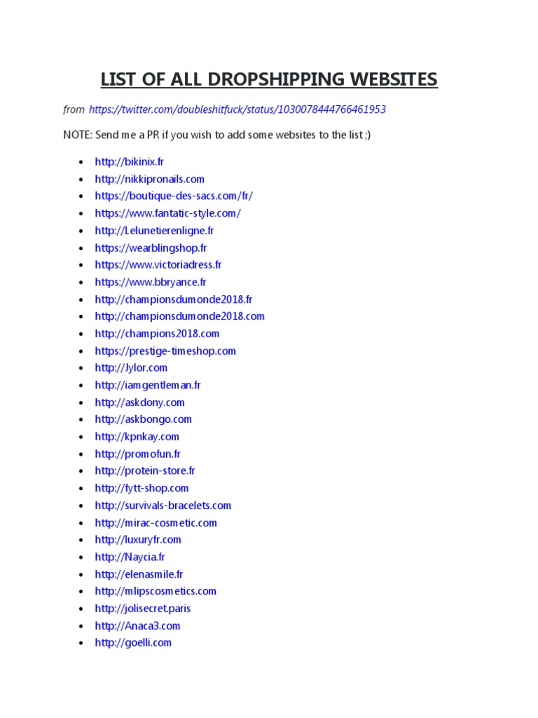 List of All DropShipping Websites | PDF