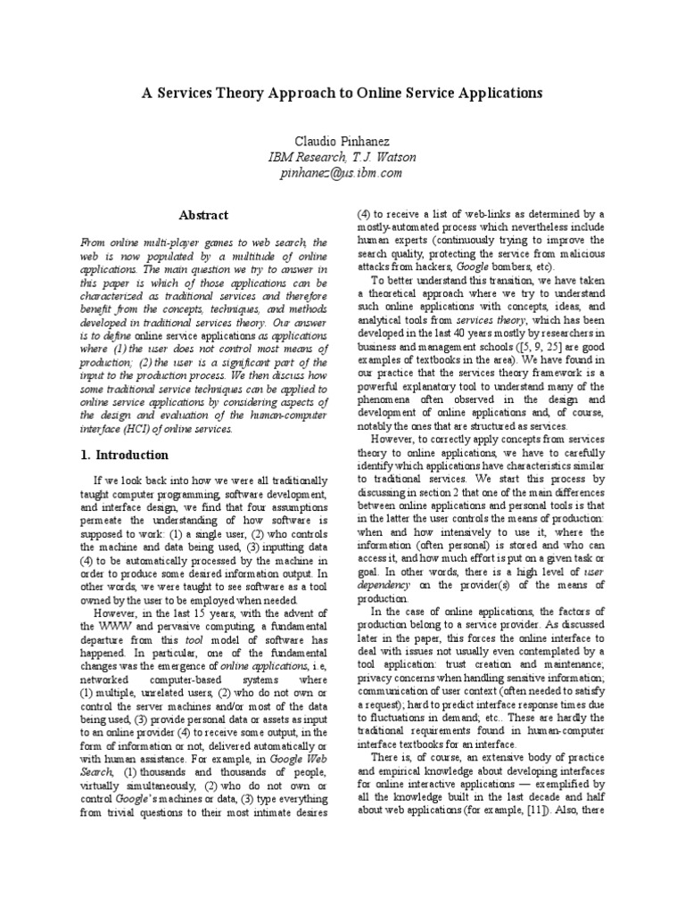 A Services Theory Approach To Online Service Applications | PDF | Human ...