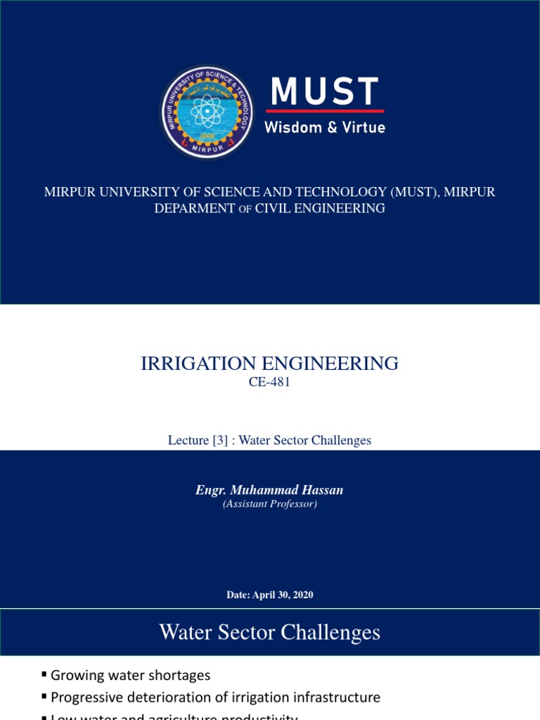 Lecture 3 - Water Sector Challanges | PDF | Water Resources | Irrigation