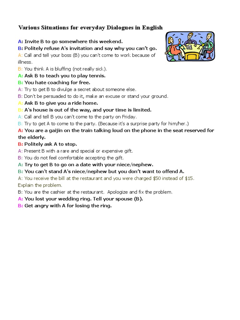 Various Situations For Everyday Dialogues in English | PDF
