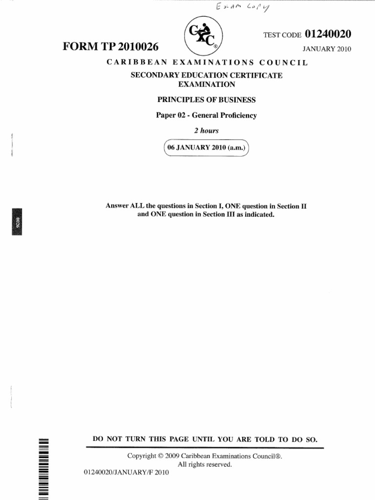 Jan 2010 p2 (1) POB Past Paper | PDF | Foreign Direct Investment ...