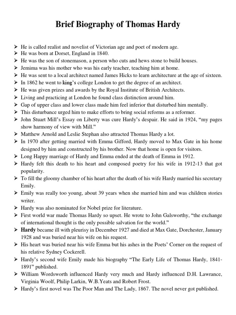 Hardy's Life Sketch | PDF | Thomas Hardy | Poetry