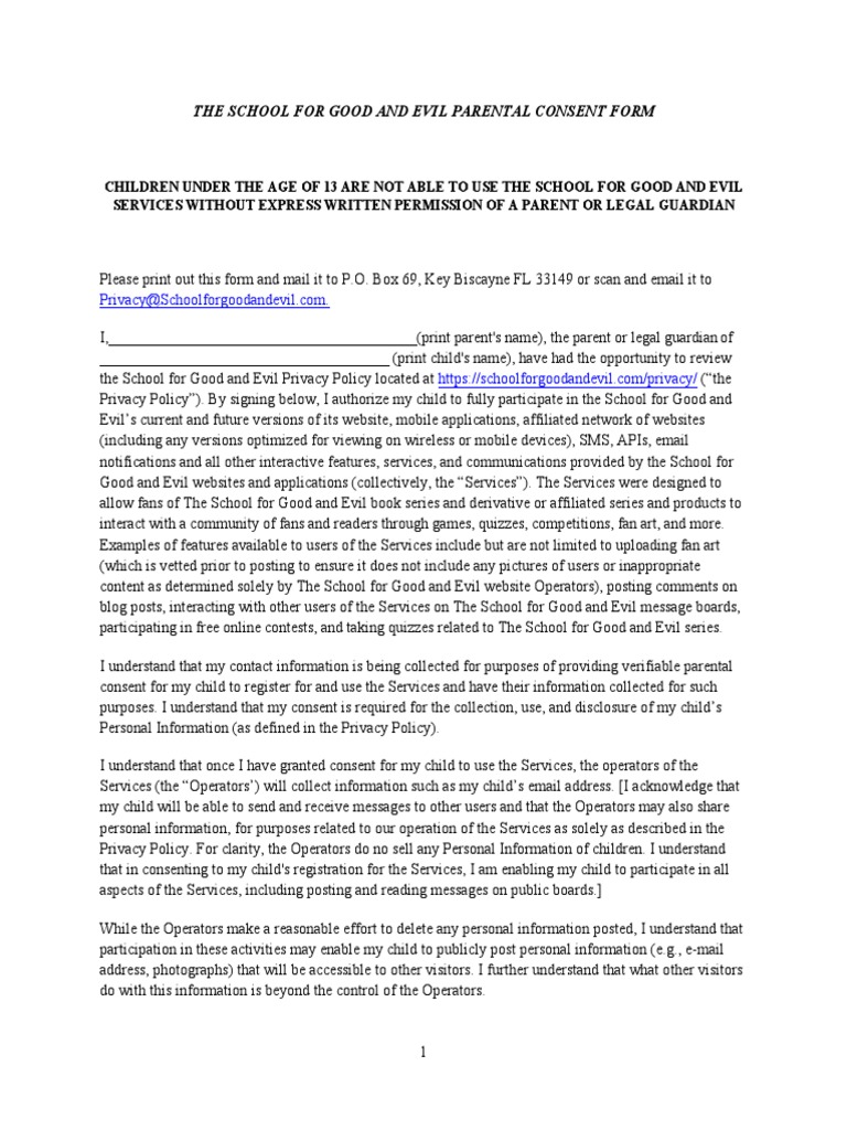 SchoolforGoodandEvil Print and Send Parental-Guardian Consent Form ...