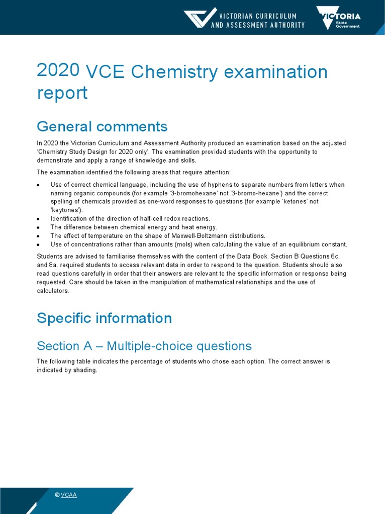 2020 VCE Chemistry Examination Report | PDF | Activation Energy ...