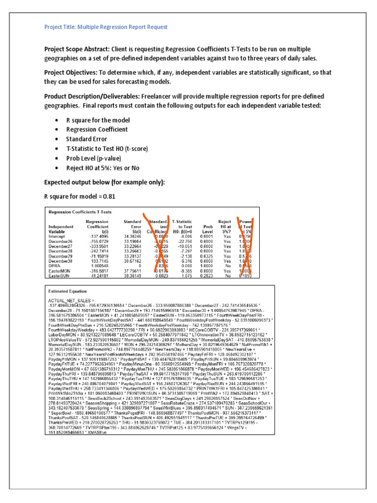 Project Title: Multiple Regression Report Request | PDF | Student's T ...