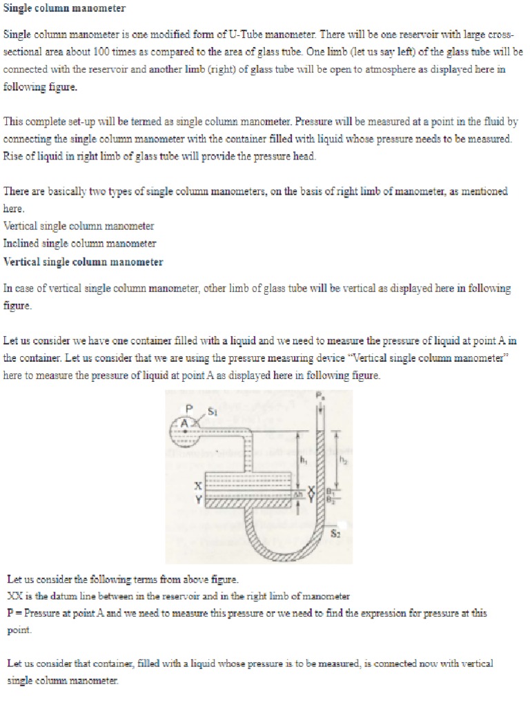 Vertical and Inclined Single Column Manometer | PDF