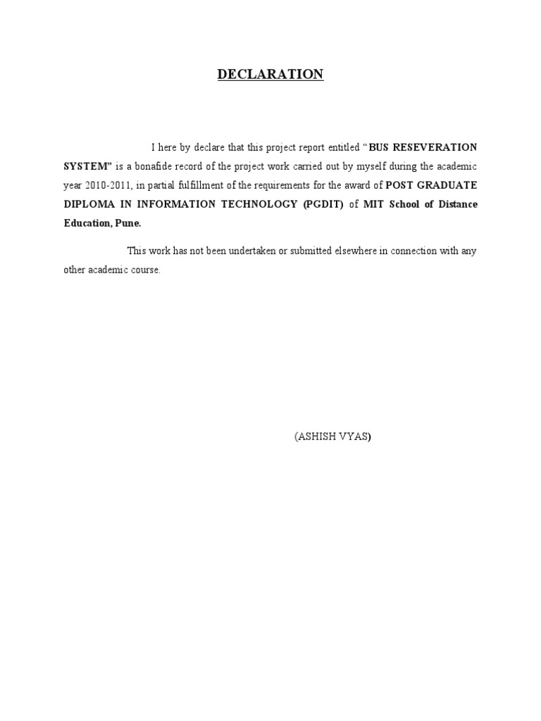 Declaration: Year 2010-2011, in Partial Fulfillment of The Requirements ...