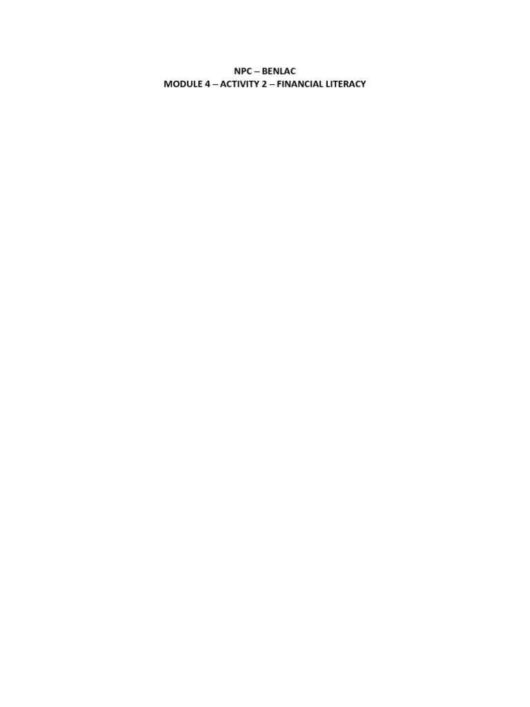 NPC - Benlac Module 4 - Activity 2 - Financial Literacy | PDF