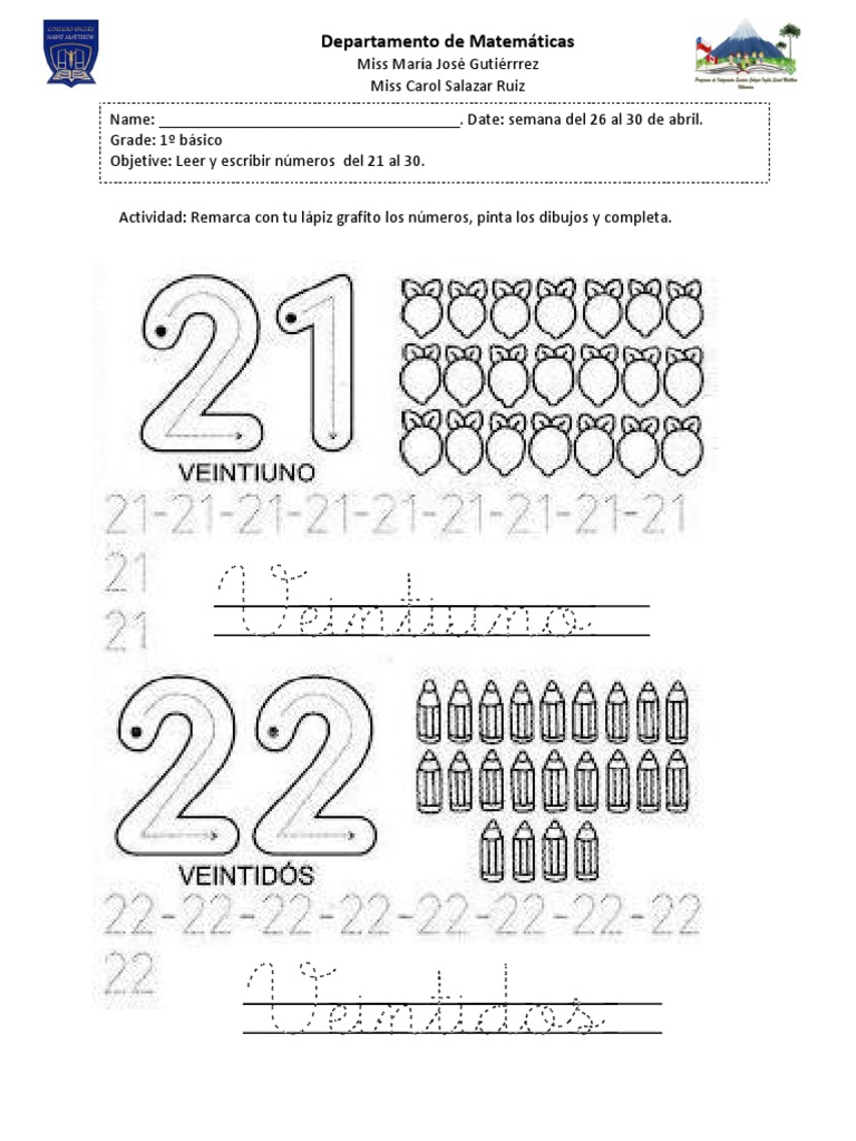 Actividades de Números del 20 al 40 | PDF