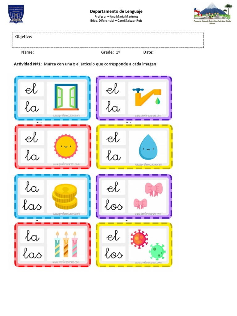 Actividades sobre artículos en español | PDF