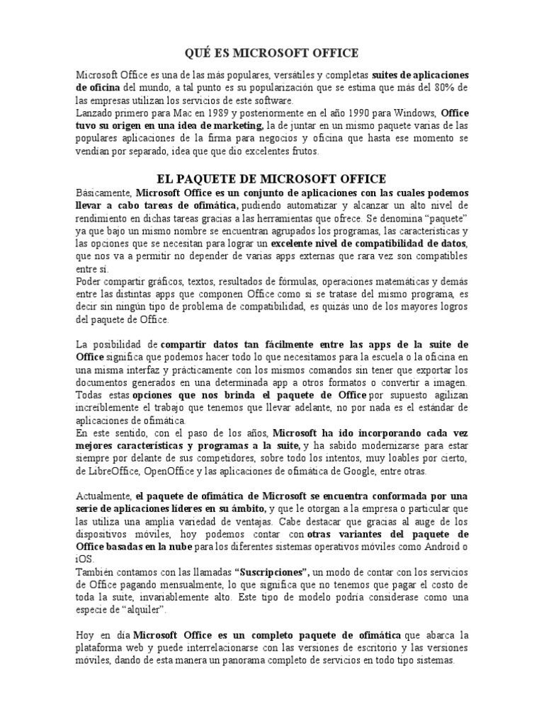 Qué Es Microsoft Office | PDF | Microsoft Office | Software de la aplicacion